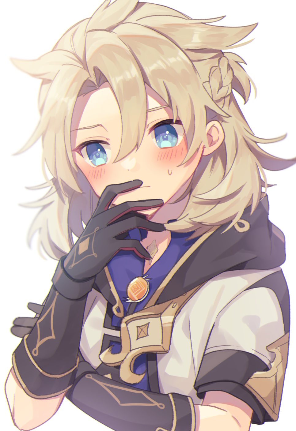 Safebooru - 1boy albedo (genshin impact) bangs black gloves blue eyes blue shirt blush braid ...