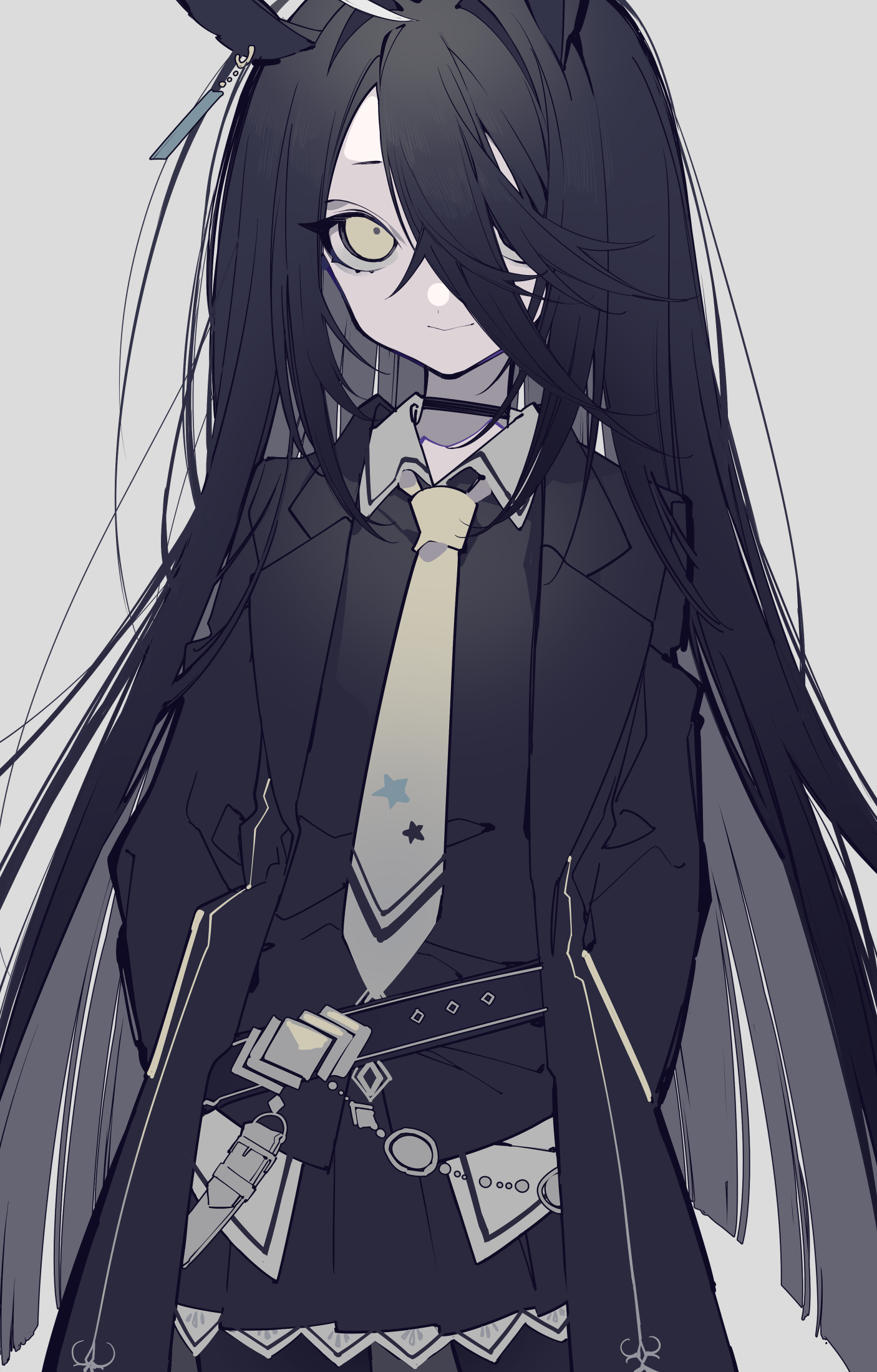 Safebooru - 1girl animal ears arms behind back bangs black choker black hair black jacket black ...