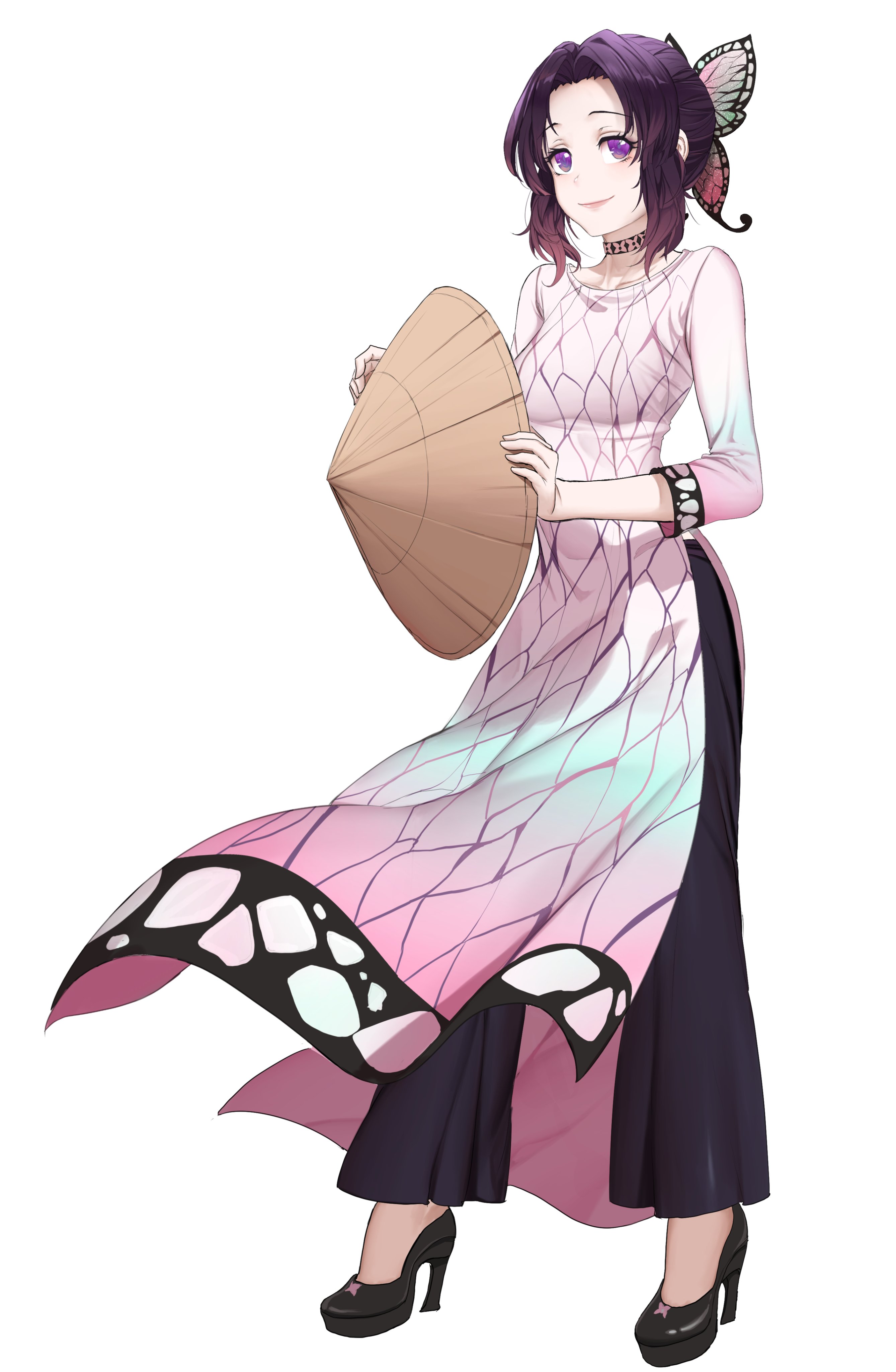 Safebooru - 1girl absurdres animal print black hair blue butterfly bug butterfly butterfly hair ...