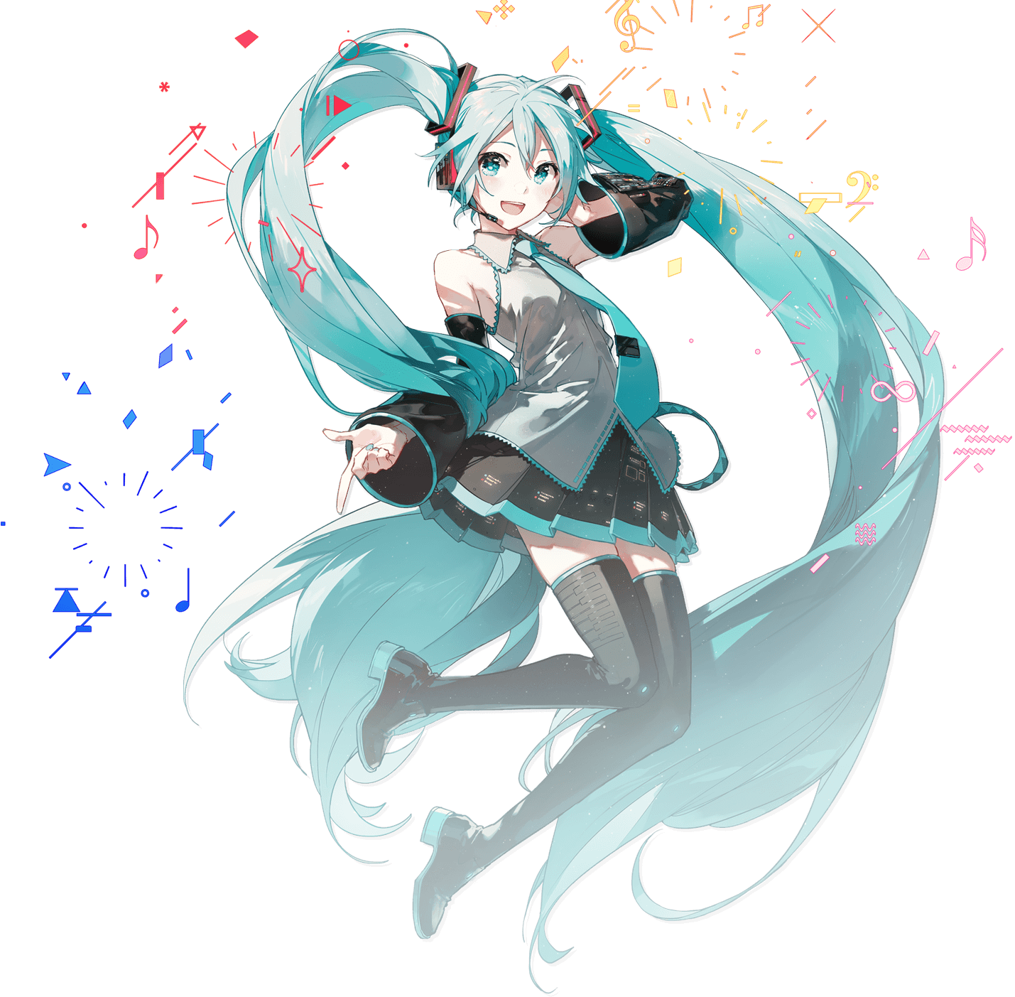 Safebooru - 1girl aqua eyes aqua hair aqua nails aqua neckwear bare shoulders beamed eighth ...