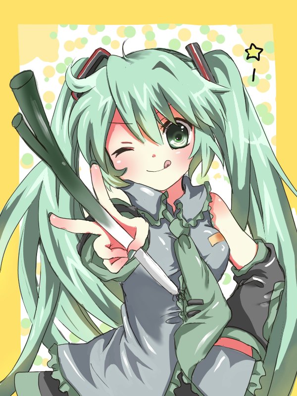 Safebooru - :q ;q detached sleeves green eyes green hair hatsune miku ...