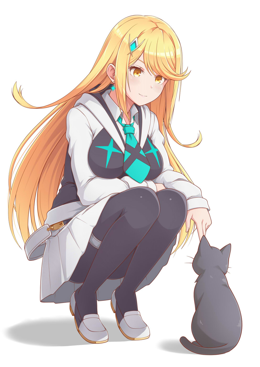 Safebooru - 1girl adapted costume arm under breasts bangs black legwear blonde hair cat closed ...