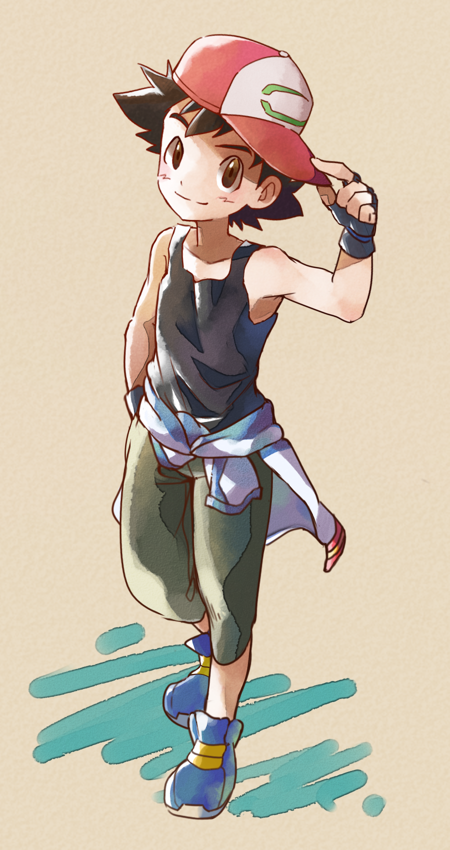 Safebooru - 1boy 32890 (artist) ash ketchum bangs baseball cap black gloves black hair black ...