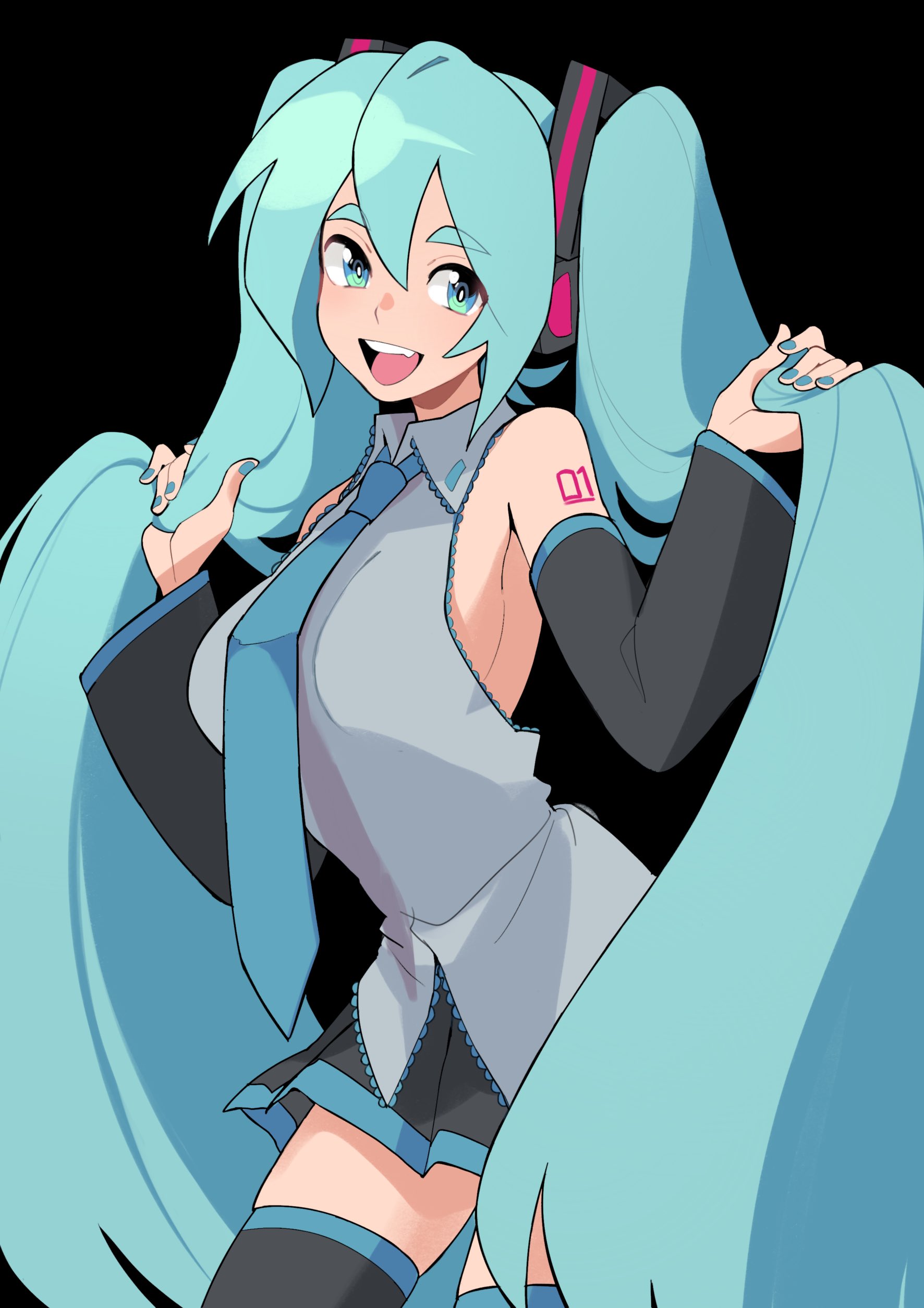 Safebooru - 1girl absurdres aqua eyes aqua hair aqua legwear aqua nails aqua neckwear aqua skirt ...