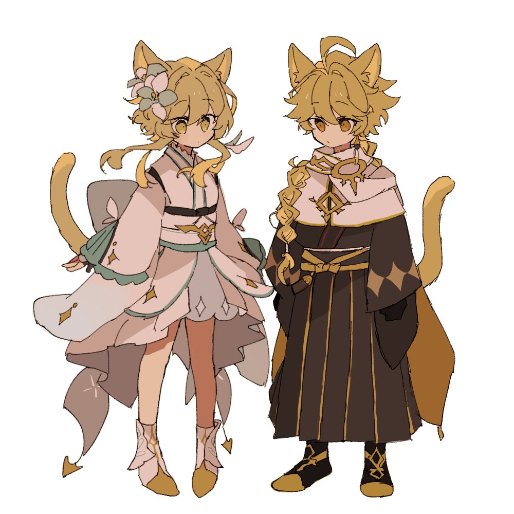 Safebooru - 1boy 1girl aether (genshin impact) ahoge animal ears bangs black footwear black ...