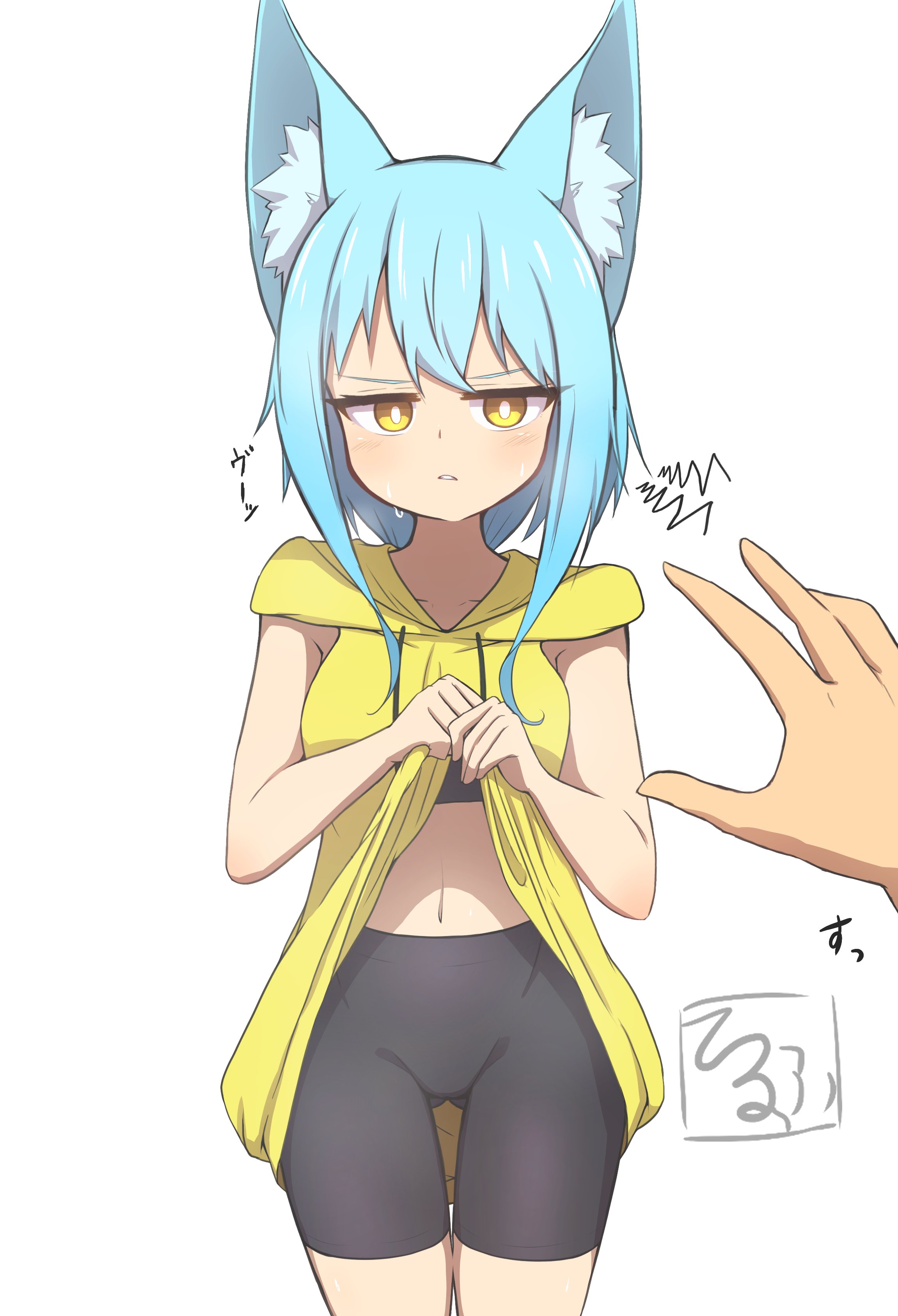 Safebooru - 1boy 1girl absurdres animal ear fluff bangs bike shorts black shorts blue hair blush ...