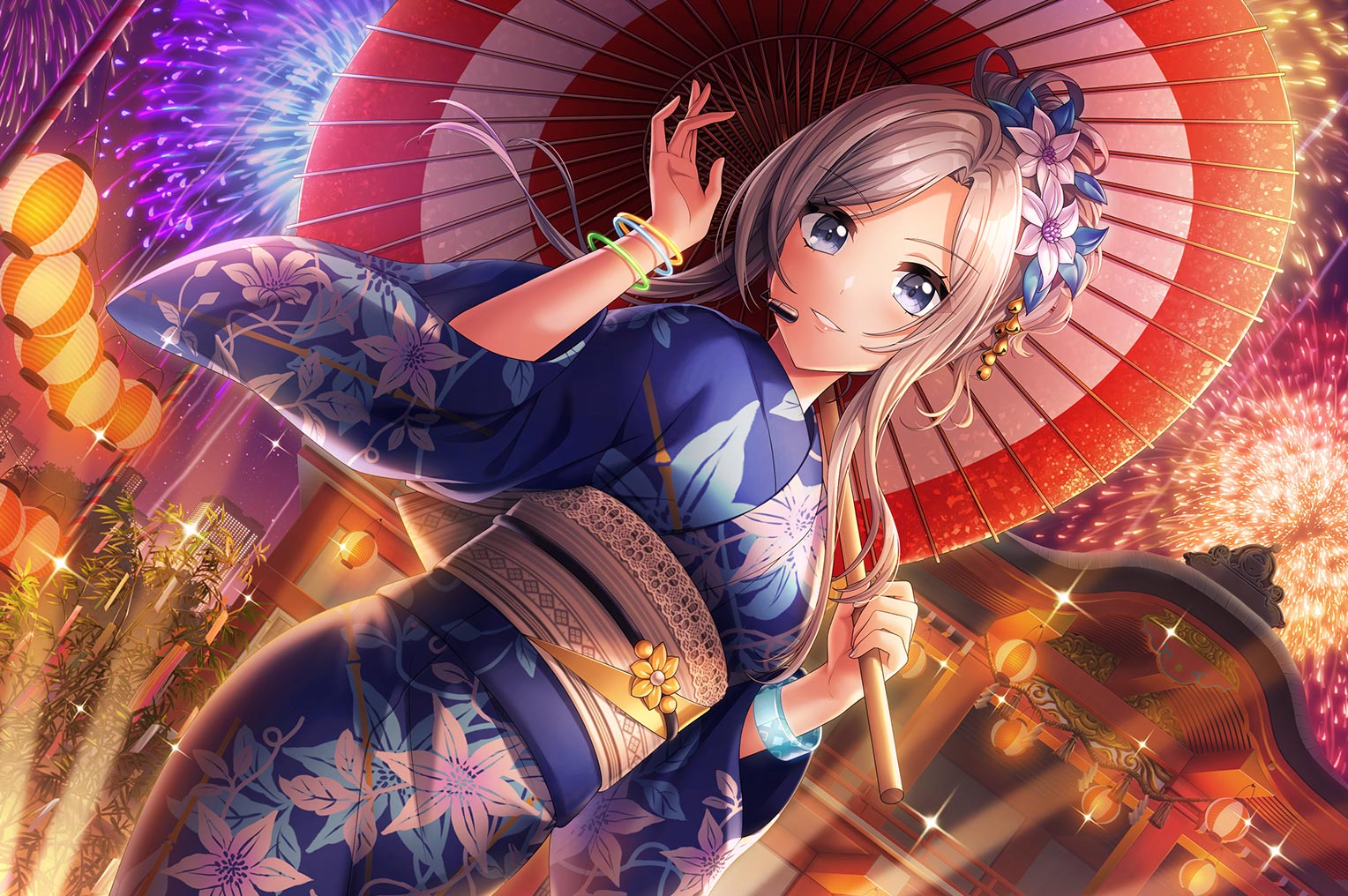 Safebooru - 1girl blue eyes blush d4dj grey hair kimono long hair nijima ibuki official art ...