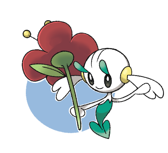 Safebooru - arm up black eyes closed mouth floette floette (red) flower ...