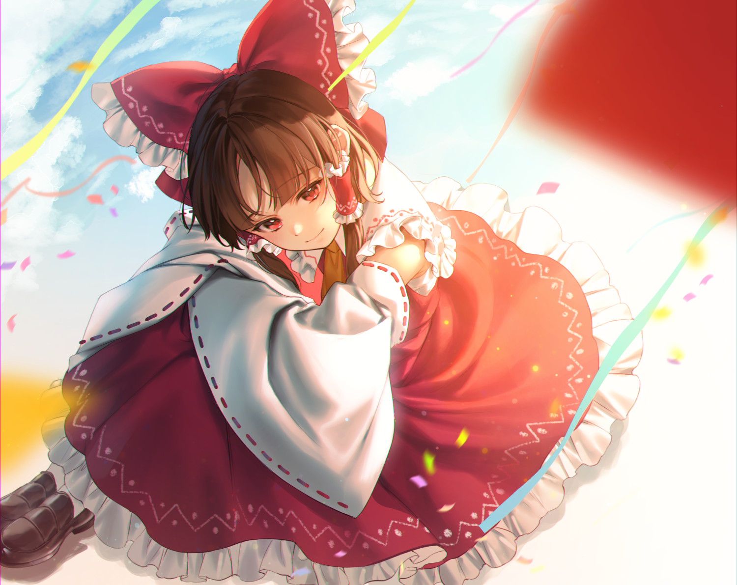 Safebooru - 1girl closed mouth hakurei reimu jill 07km sitting smile ...
