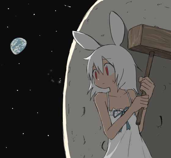 Safebooru - animal ears blue bow bow dress earth (planet) mallet medium ...