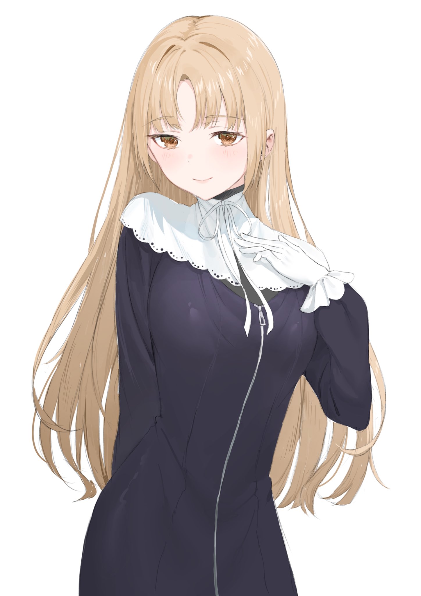 Safebooru - 1girl arm behind back bangs black dress blush capelet dress eyebrows visible through ...