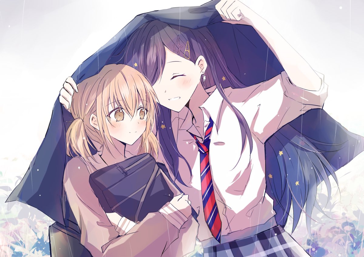 Safebooru - 2girls azusawa kohane bag black hair blonde hair blush hair ornament hairclip long ...