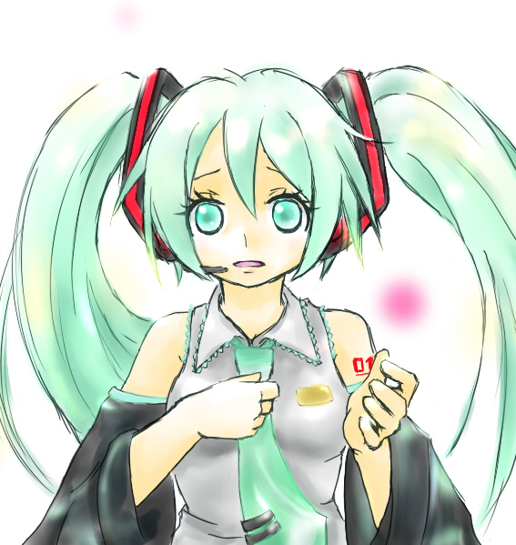 Safebooru - 1girl aqua eyes aqua hair aqua neckwear bangs bare shoulders detached sleeves ...