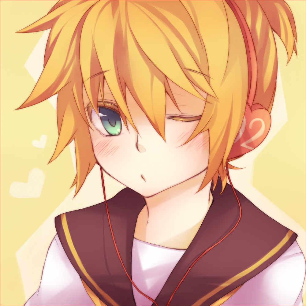Safebooru - blush green eyes headphones heart kagamine len male mukkun ...