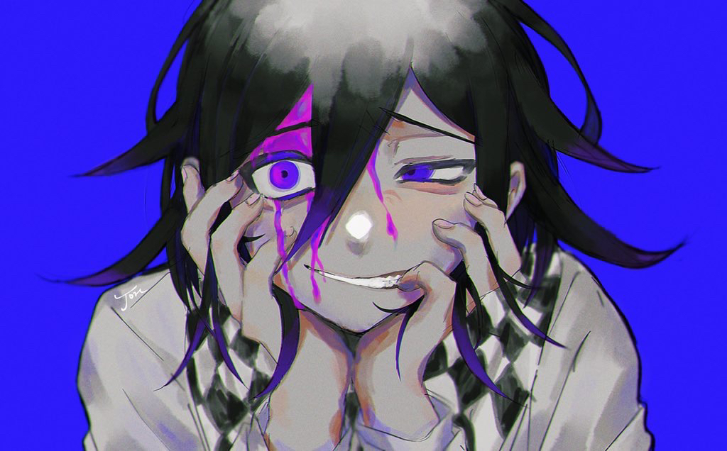 Safebooru - 1boy bangs black hair blood blood on face blue background ...