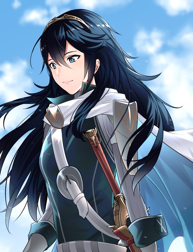 Safebooru - 1girl alternate costume ameno (a meno0) blue eyes blue hair cape falchion (fire ...