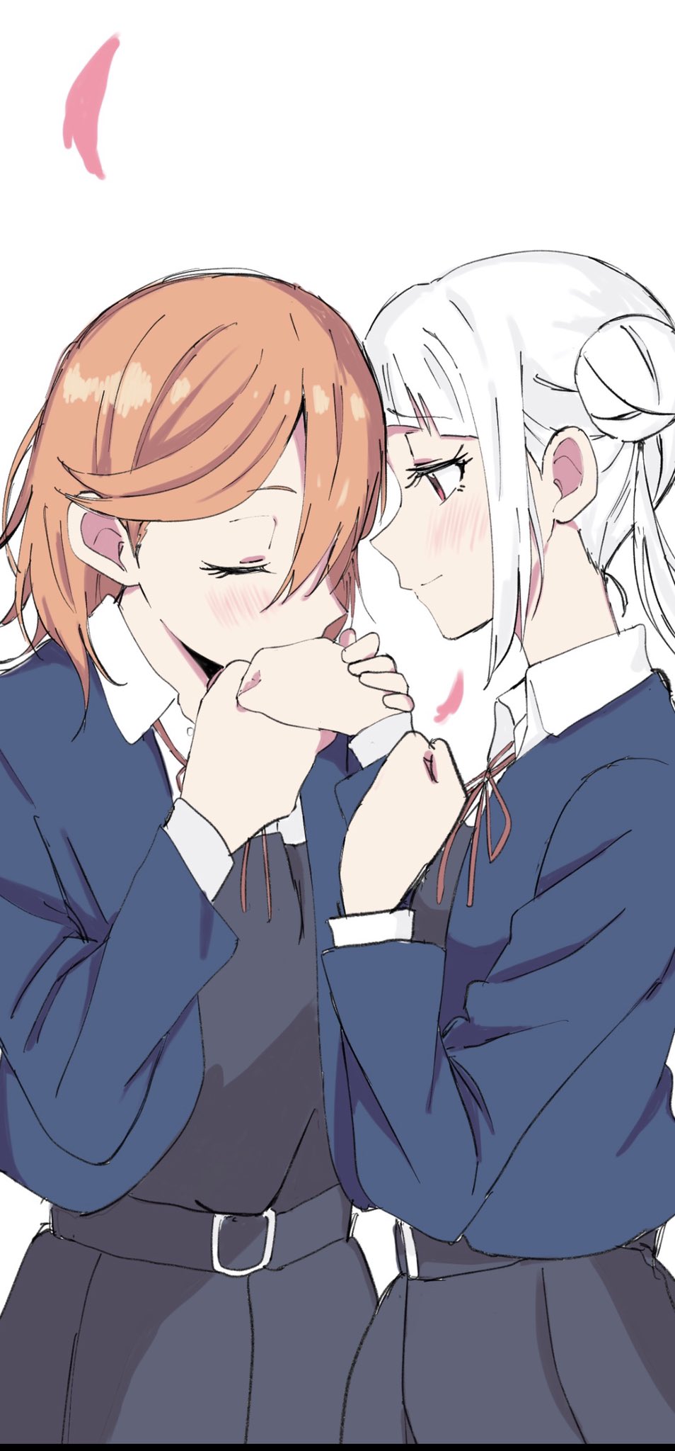 Safebooru - 2girls arashi chisato bangs belt buckle blue jacket blunt bangs blush buckle dress ...