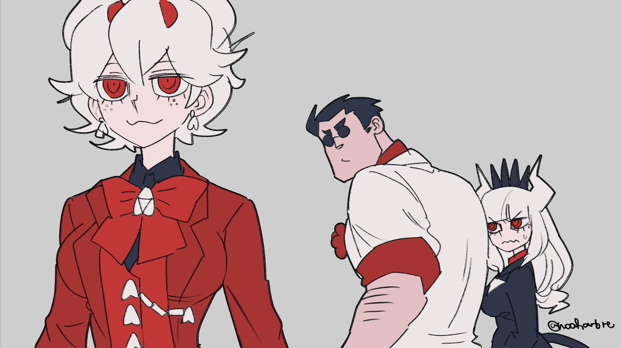 Safebooru - 1boy 2girls :3 bangs beelzebub (helltaker) black hair black ...