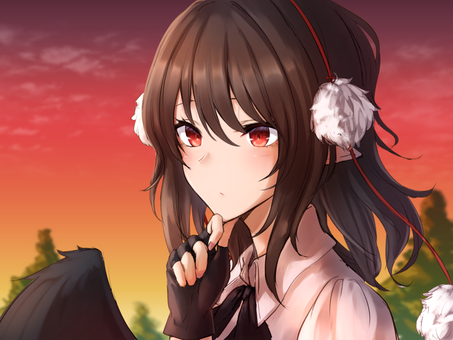 Safebooru - 1girl akehi yuki bangs bird wings black gloves black hair black neckwear black wings ...