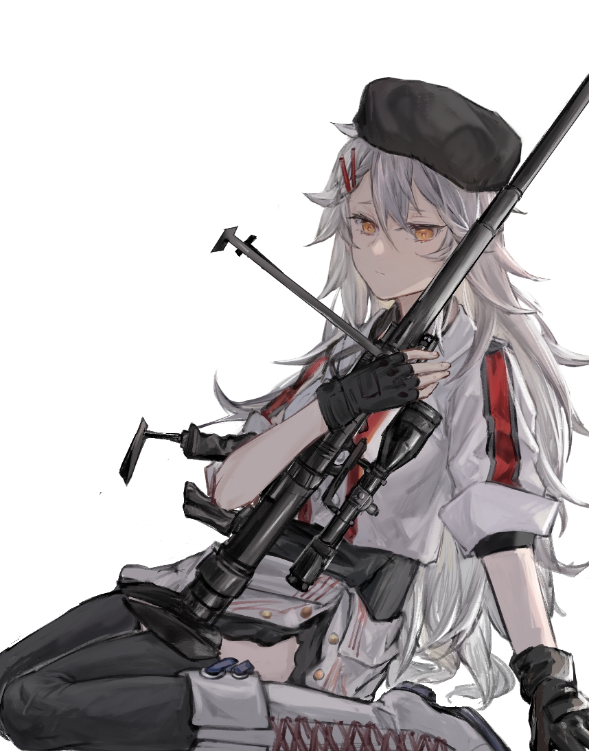 Safebooru - 1girl anti-materiel rifle black gloves black headwear black ...