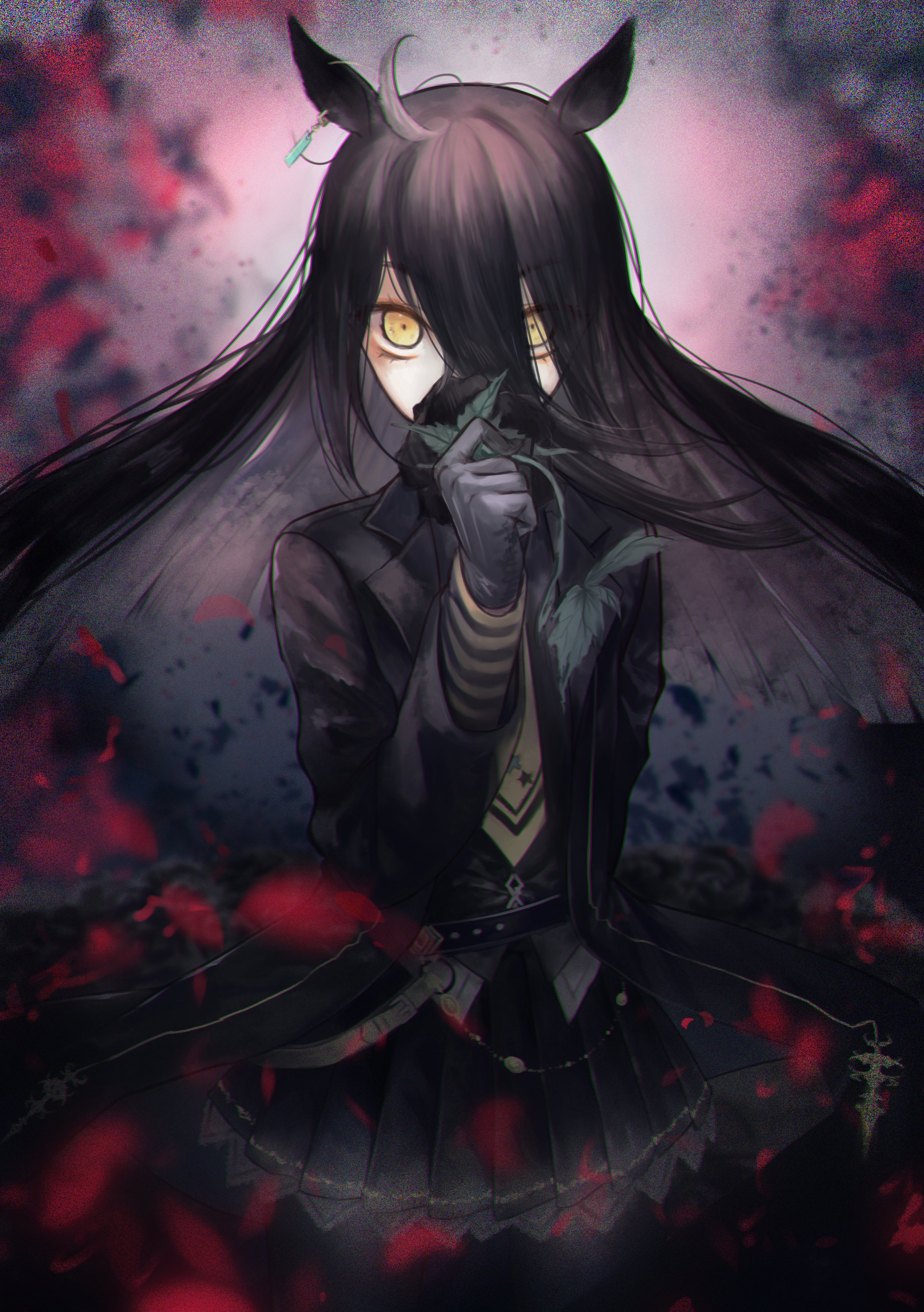 Safebooru - 1girl absurdres ahoge animal ears belt black coat black ...