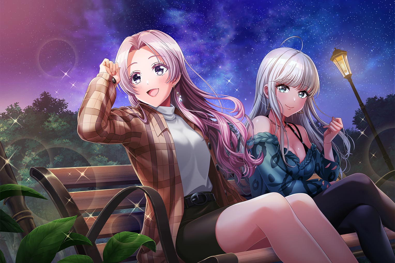 Safebooru - 2girls blue eyes blush brown eyes d4dj dress grey hair long hair matsuyama dalia ...