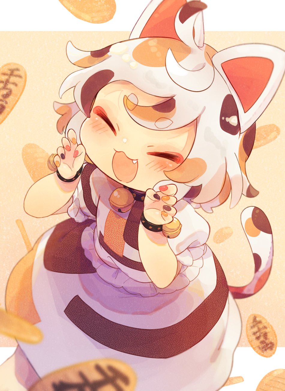 Safebooru - 1girl :3 :d ahoge animal ears ashiyu (ashu-ashu) bangs bell blurry blurry background ...