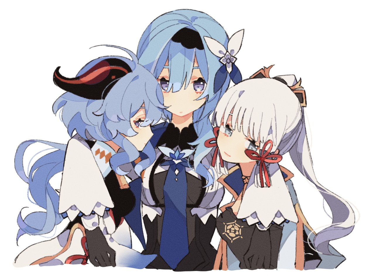 Safebooru - 3girls ahoge bangs black gloves black hairband blue eyes blue hair blue neckwear ...