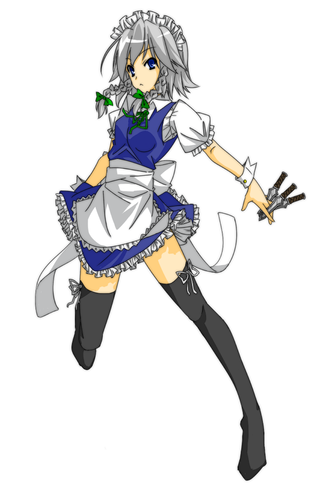Safebooru - hatsunatsu izayoi sakuya knife solo thigh-highs thighhighs ...