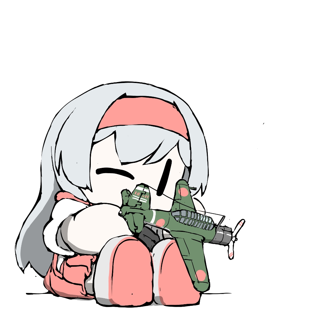 Safebooru - 1girl aircraft airplane boots chibi grey footwear hairband hip vent japanese clothes ...