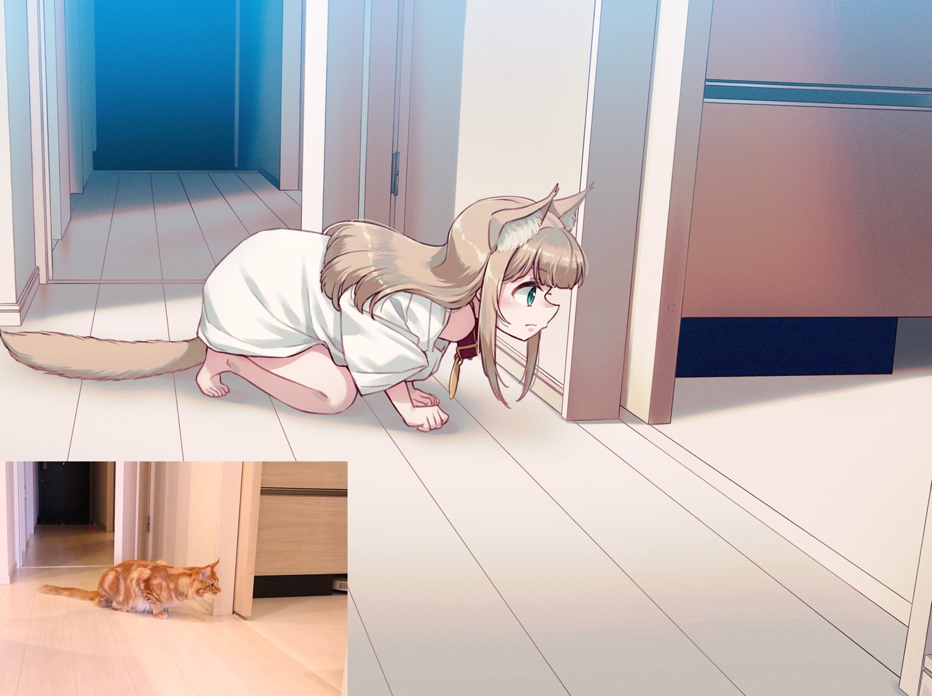 Safebooru - 1girl 40hara all fours animal collar animal ear fluff animal ears aqua eyes bangs ...