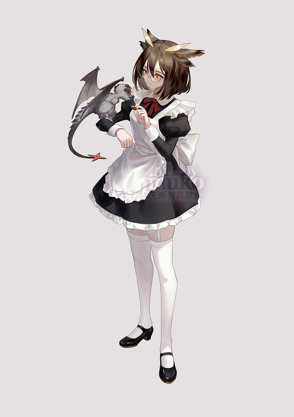 Safebooru - 1girl alternate costume animalization apron arknights black dress black footwear bow ...