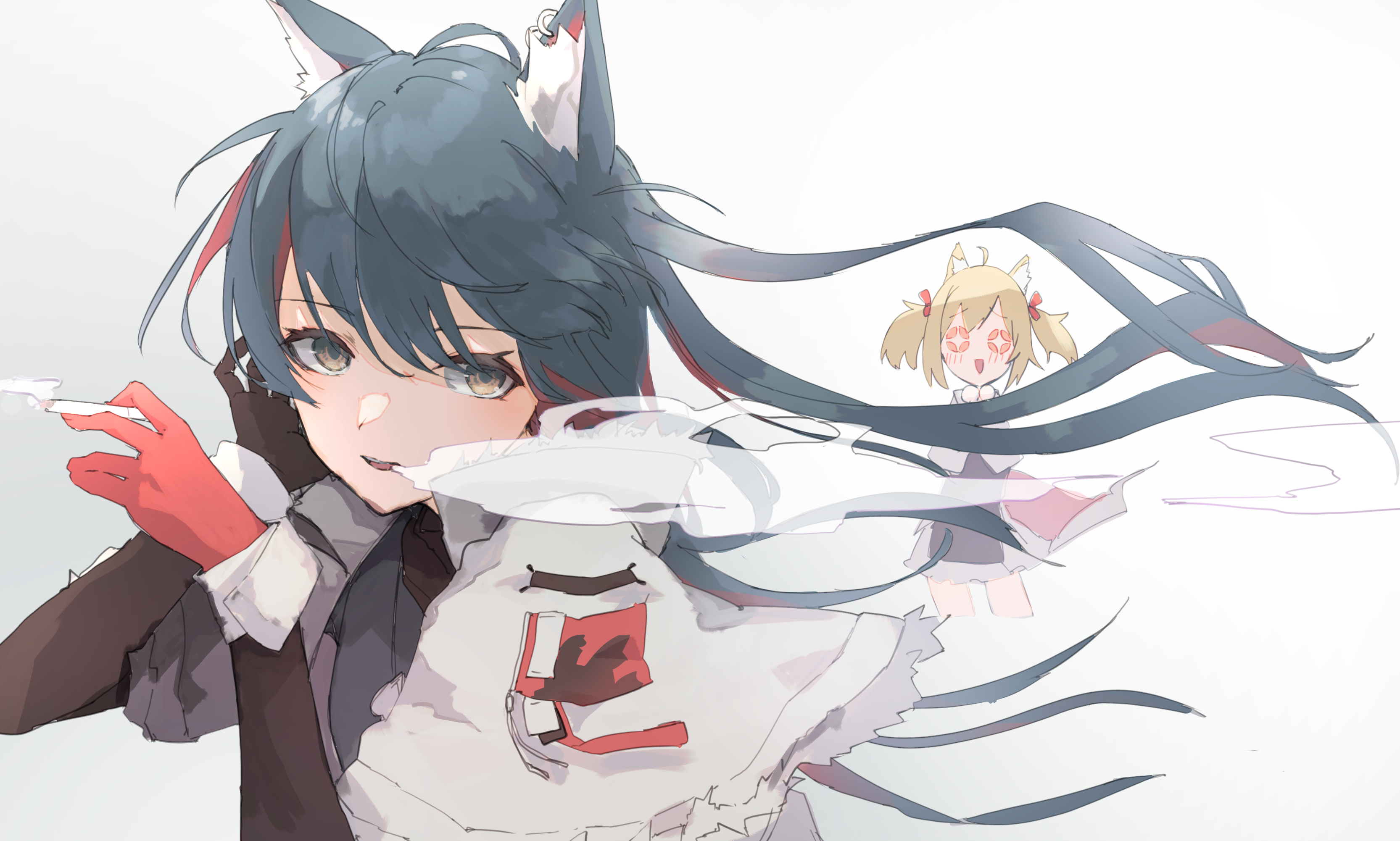 Safebooru - 2girls absurdres animal ear fluff animal ears arknights bangs black hair blonde hair ...