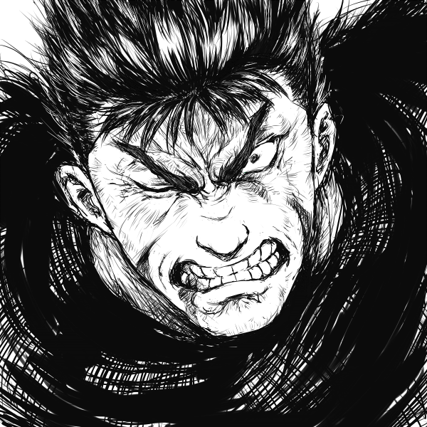 Safebooru - 1boy angry berserk clenched teeth commentary greyscale guts ...