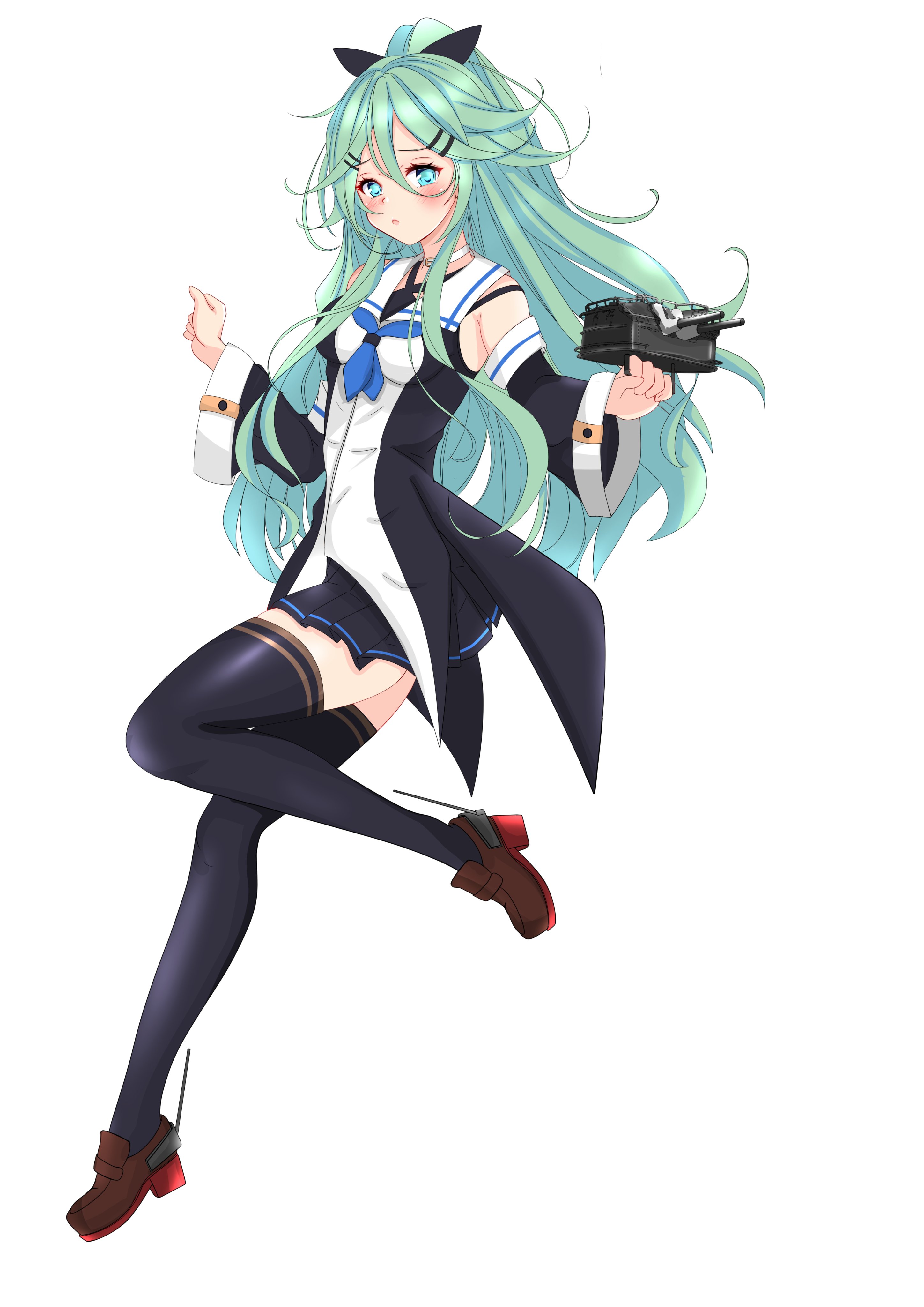 Safebooru - 1girl absurdres black legwear black ribbon black serafuku black skirt blue neckwear ...