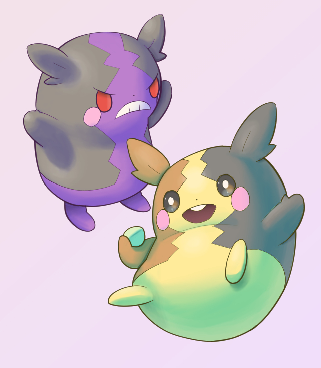 Safebooru - :d commentary request frown grey background holding morpeko ...