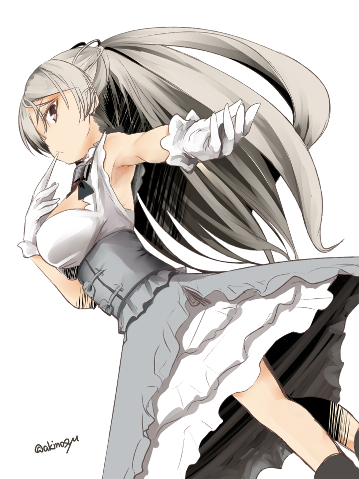 Safebooru - 1girl akino shuu armpits breasts brown eyes conte di cavour (kancolle) dress ...