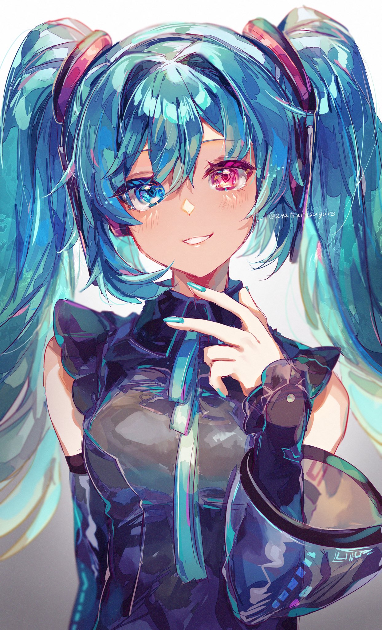 Safebooru - 1girl ayatsuki sugure blue eyes blue hair blue nails blue ...