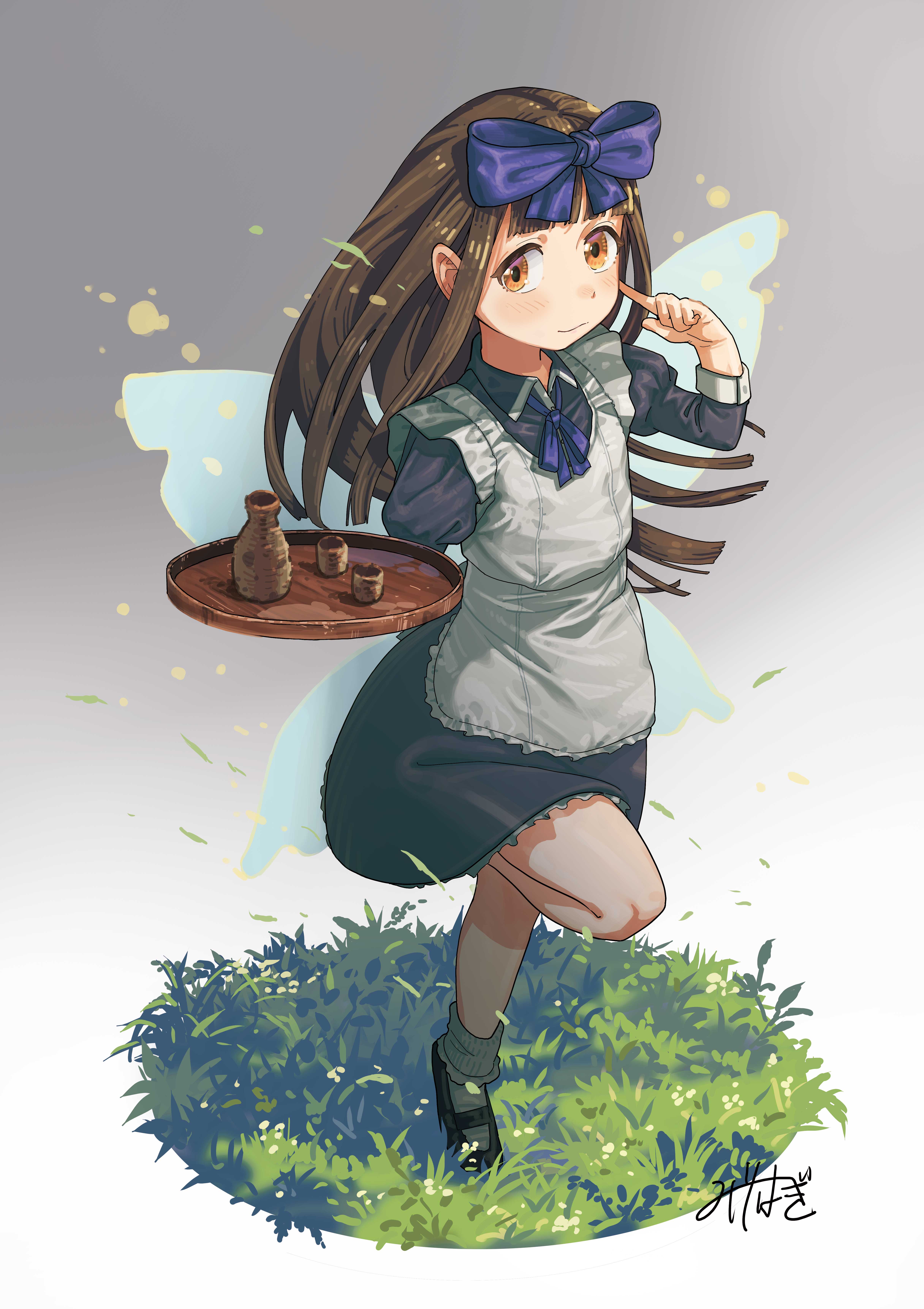 Safebooru - 1girl absurdres alternate costume apron black dress black footwear blue bow bow ...