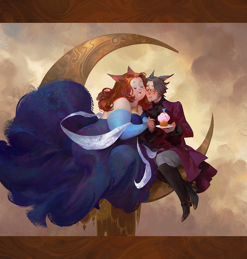 Safebooru - animal ears beard blue dress brown hair cardigan cat ears ...