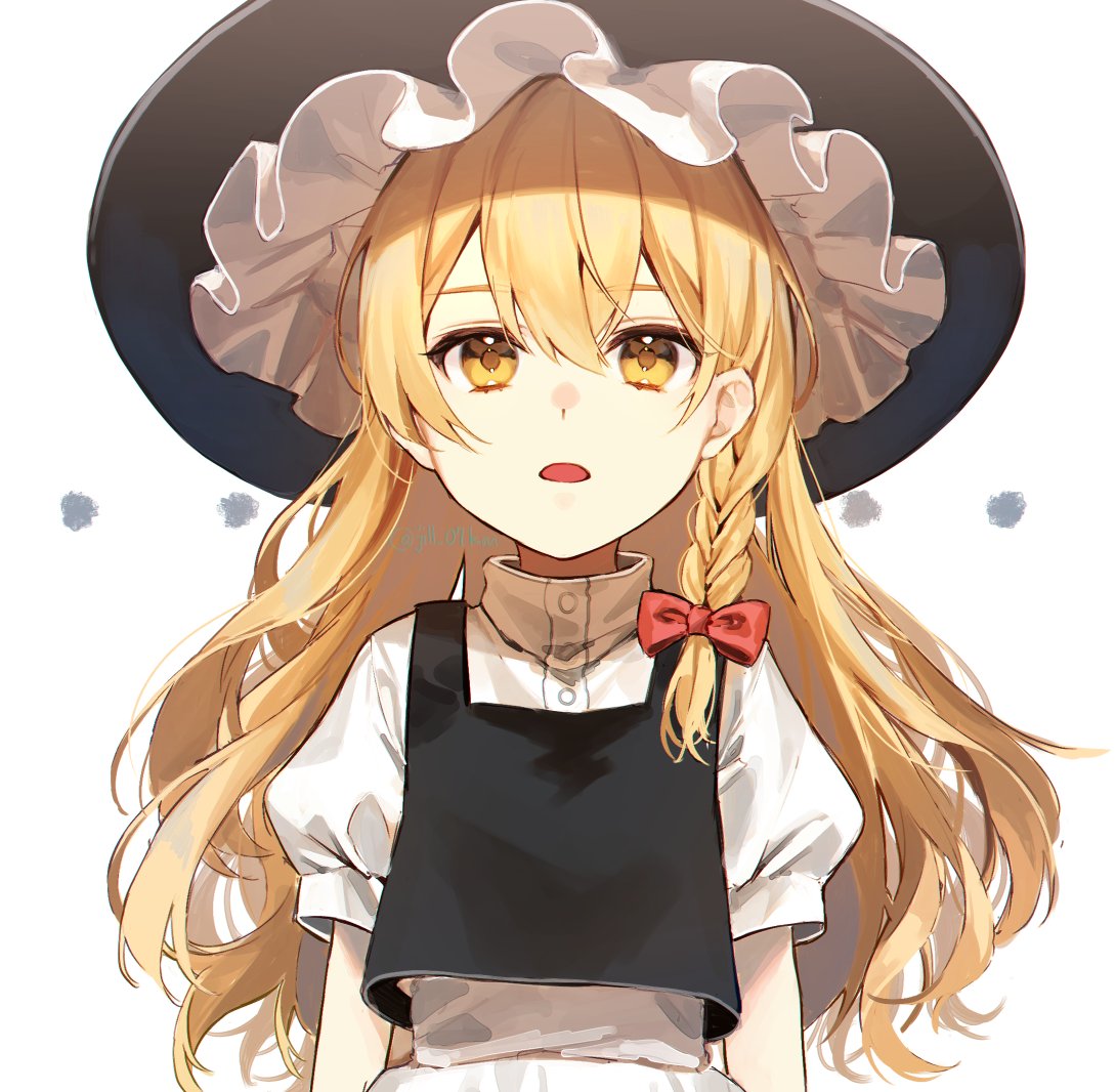 Safebooru - 1girl apron bangs black dress black headwear blonde hair bow braid buttons dress ...