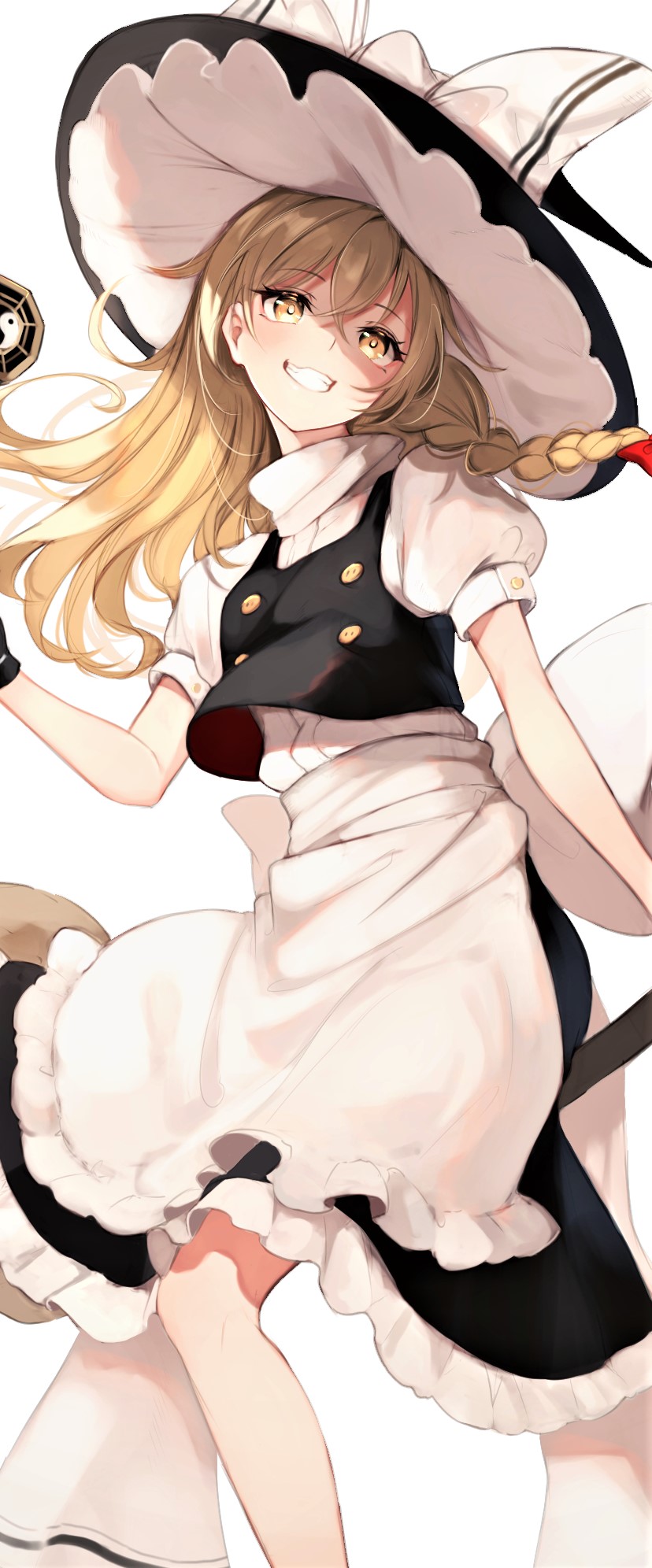 Safebooru - 1girl apron bangs black gloves black headwear black skirt black vest blonde hair bow ...