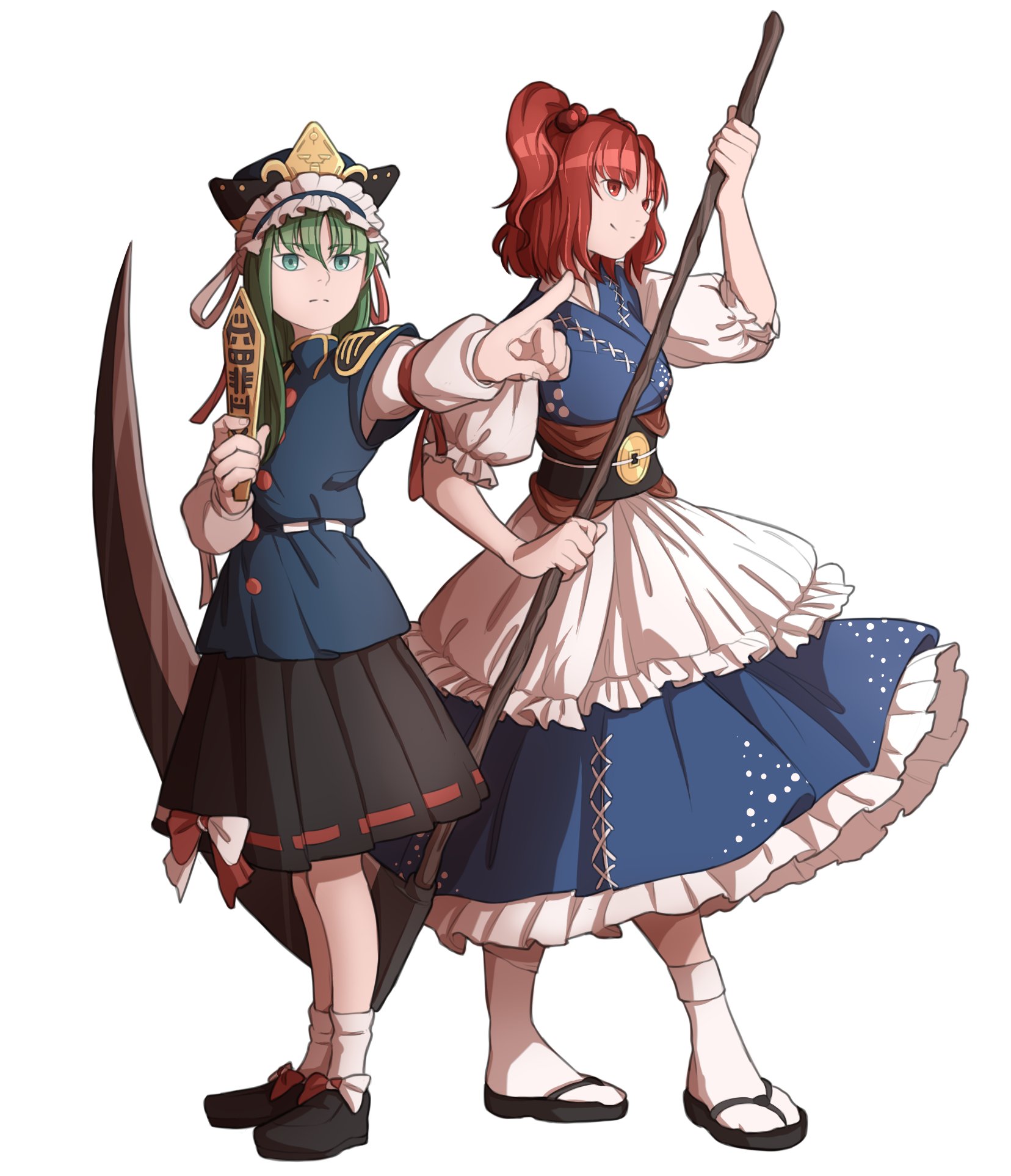 Safebooru - 2girls arm garter armor asymmetrical hair bangs black skirt ...