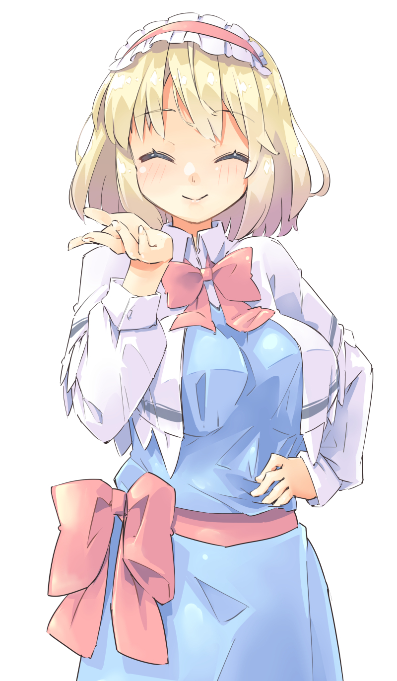Safebooru - 1girl alice margatroid arnest bangs blonde hair blue dress blush bow bowtie breasts ...