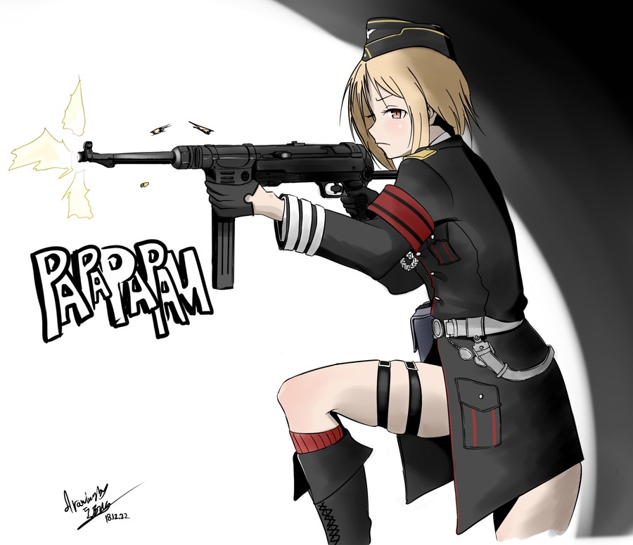 Safebooru - 1girl artist name belt black footwear black gloves black headwear black jacket ...