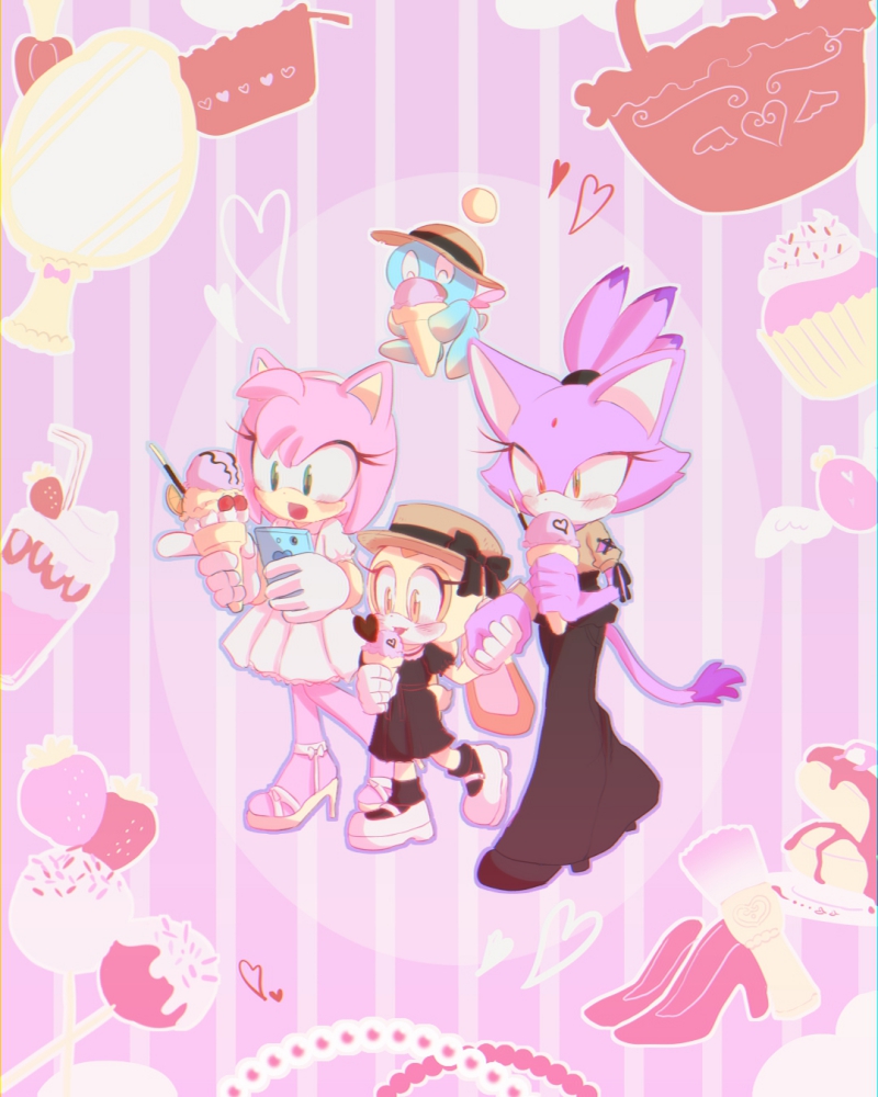 Safebooru - 3girls amy rose animal ears black dress black footwear ...