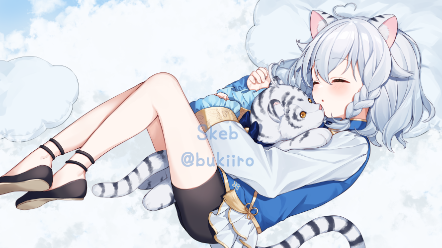 Safebooru - 1girl :o ahoge animal ear fluff animal ears bangs bike shorts black footwear black ...