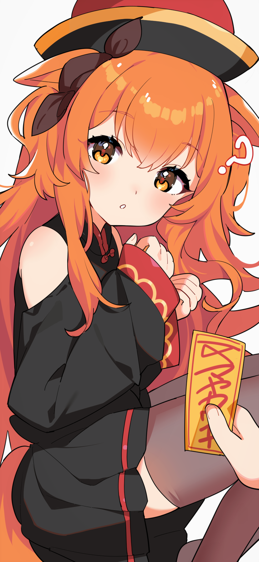 Safebooru - 1girl ? alternate costume animal ears black headwear black legwear blush chinese ...