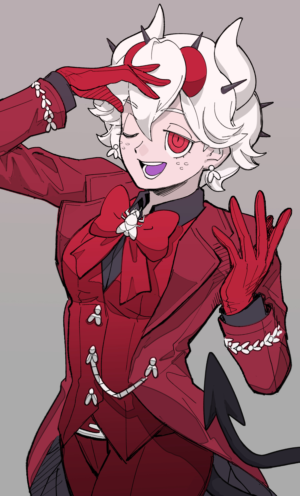 Safebooru - 1girl bangs beelzebub (helltaker) bow breasts cowboy shot demon girl demon horns ...