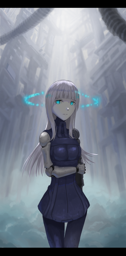 Safebooru 1girl Bangs Blame Blue Eyes Blunt Bangs Bodysuit Breasts 0310